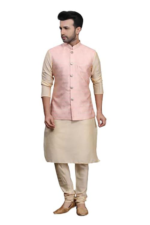 Buy HEORA Mens Multicolor Silk Blend Jacket and Kurta Pyjama Set for ...