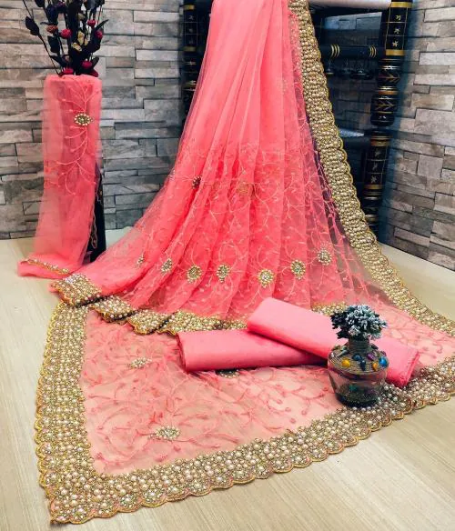 Buy Ritaj Saree Heavy Net Embroidery & Moti Work Saree Online at Best ...