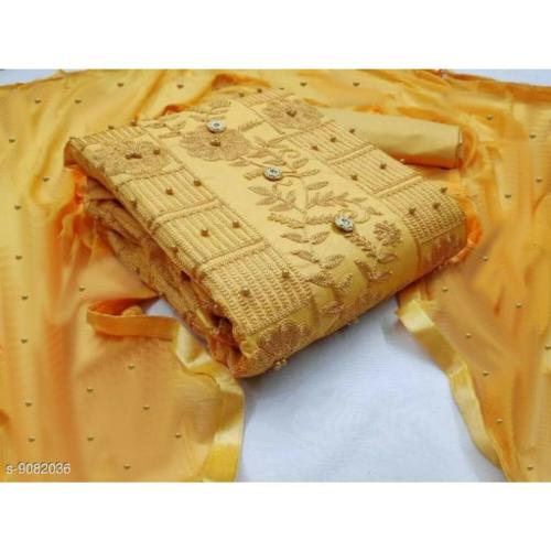 Buy GURHAL Embroidered Cotton Unstitched Dress Material Yellow Online ...