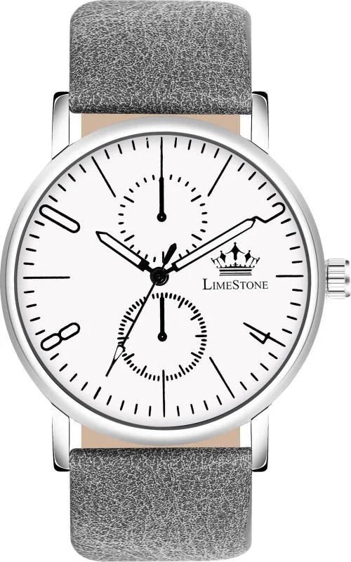 Buy LIMESTONE Minimalist Stainless Steel Slim Leather Strap Quartz ...