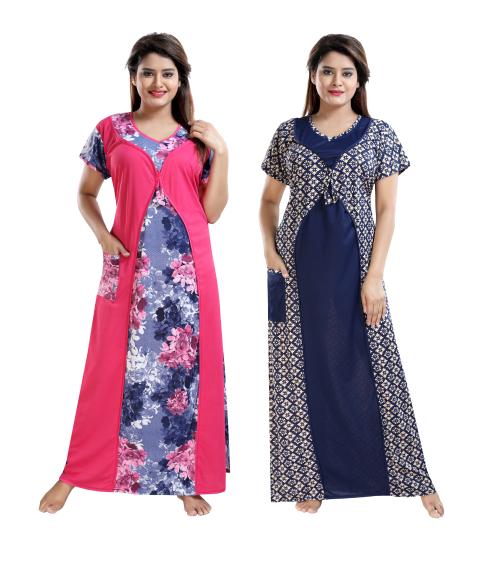 Buy Babesa Women Multicolor Printed Satin Nighty Combo- Free Size (Pack ...