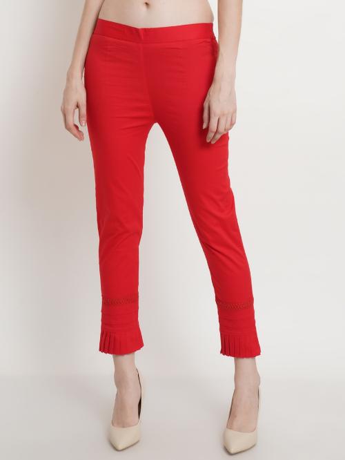 Buy Popwings Red Bottom Lace Cotton Women Trouser ! Red Stretchable ...