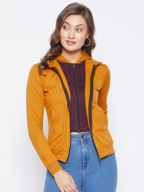 Buy Purys Women Yellow, Brown Colorblock Fleece Casual Jacket Online at ...