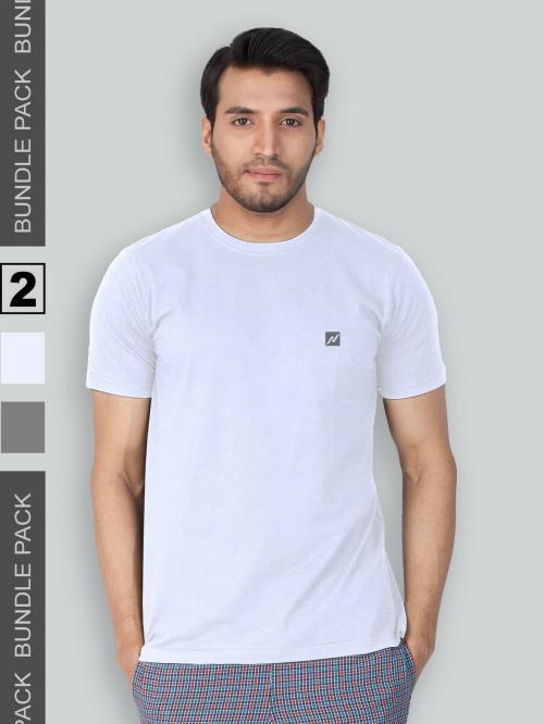 Buy LUX NITRO Men's Multicolor Solid Cotton Blend Pack of 2 Round Neck ...