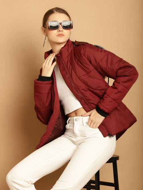 Buy ONNIT Women's Red winter wear full sleeve solid parka Jacket ...