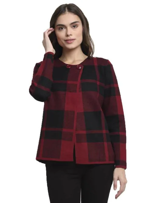 Buy Global Republic Women Black Checkered Multi Knit Checked Cardigan ...