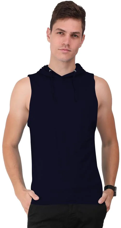 Buy THE BLAZZE Men's Navy Cotton Hooded Sleeveless Gym Tank Gym ...
