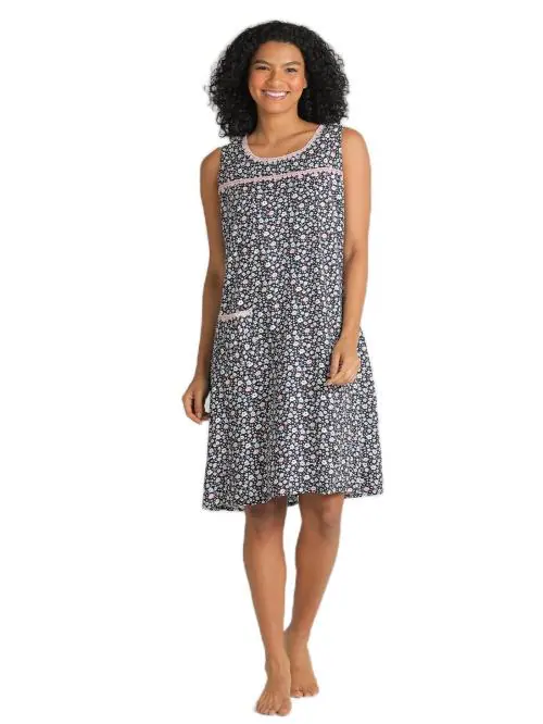 Buy Evolove Women Black, Light Pink Viscose Liva Knee Length Short Night Gown Nighty Dress With ...