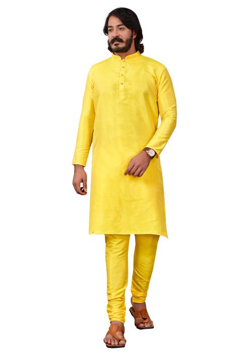 Buy EARTH ART SILK SELG DESIGN KURTA FOR MENS YELLOW XXXL Online at ...