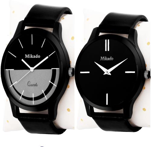 Buy Mikado Analog Black Watch For Men And Women ,Pack Of 2 Online at ...