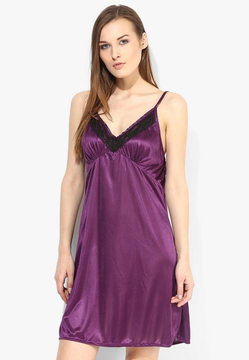 Buy ROWENA Women Purple Solid Satin Blend Babydoll (Free Size) Online ...