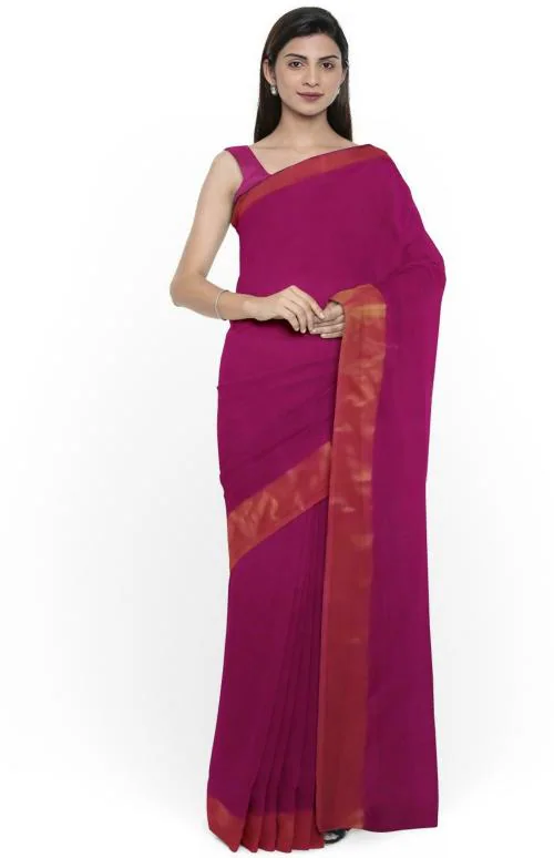 Buy SUALI Women Red Solid Cotton Silk Single Saree Online at Best ...