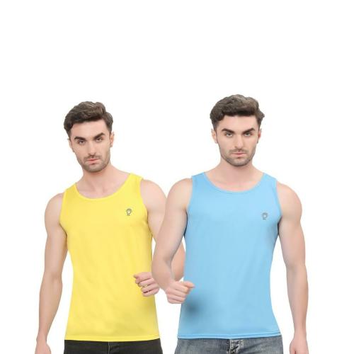 Buy CLOTHINK HUB Yellow, Sky Blue Solid Poly Blend Standard Length Vest ...