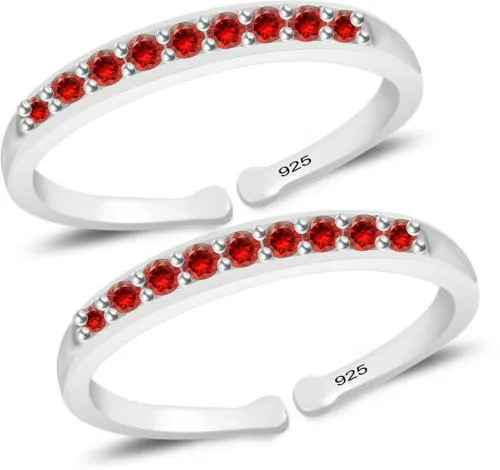 Buy Parnika Alluring Red CZ (Leg Finger Rings) Pure 92.5 Sterling Silver Cubic Zirconia Toe Ring ...