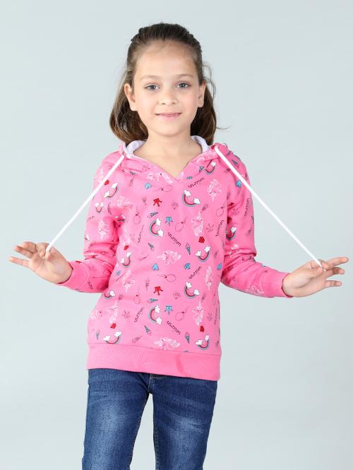 Buy UrbanMark Junior Girls Pink Printed Full Sleeves Hoodie Sweatshirt ...