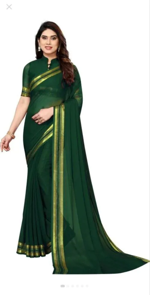 Buy GILUDI Women Dark Green Solid Chiffon Single Sarees And Saree Essentials Online at Best ...
