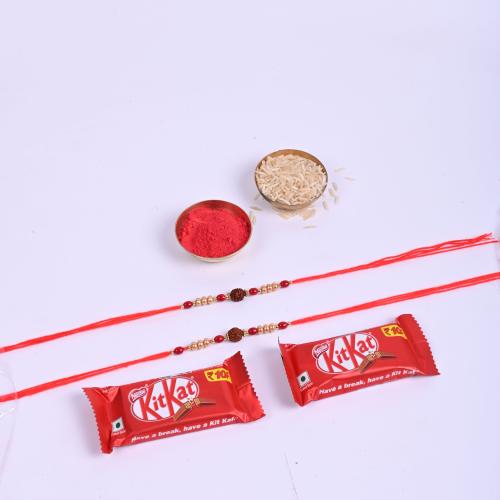 Buy Designer Pearl Rudraksh Rakhi two KitKit chocolate Pack Of 2 Online ...