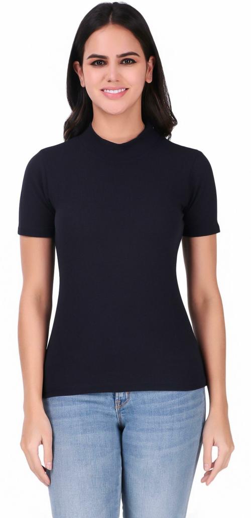 Buy JR APPAREL Women Navy Embroidered Cotton Lycra Blend Tops (M ...