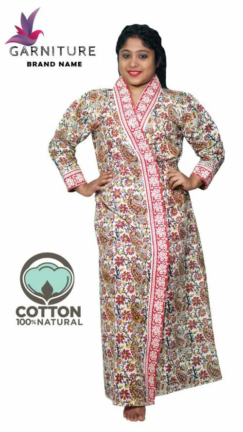 Buy Garniture Hand Block Printed Women Robe or house Coat (Red) Online ...