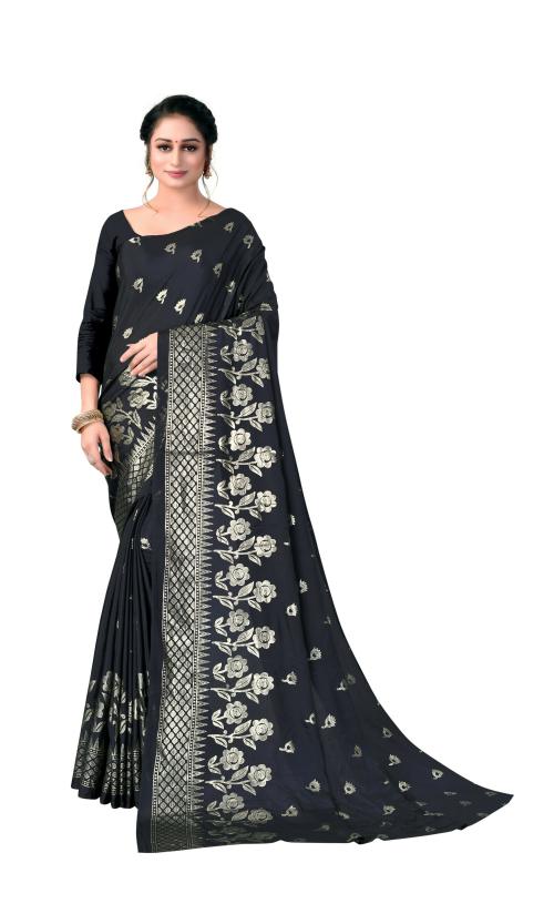 Buy NOPSE Women's Chinon Designer Foil Print Saree (Sarika Dark Grey ...