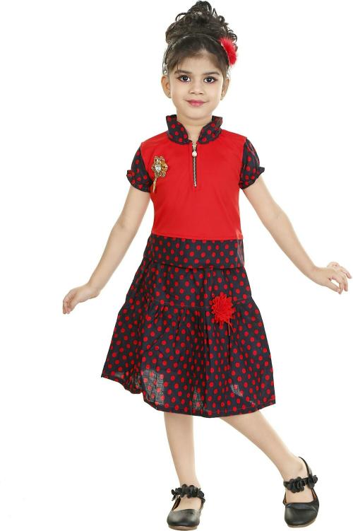 Buy MEHZIN Girls Midi/Knee Length Party Dress (Multicolor, Half Sleeve ...