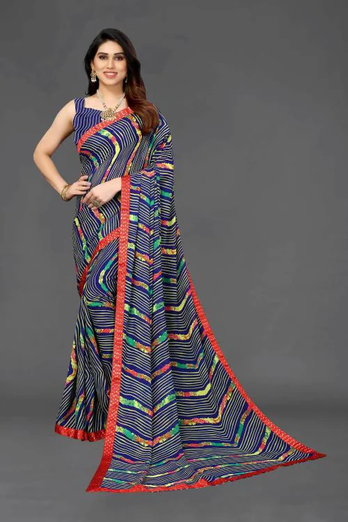 Buy sareya veela Leheria Women Blue Graphic Georgette Sarees Online at ...