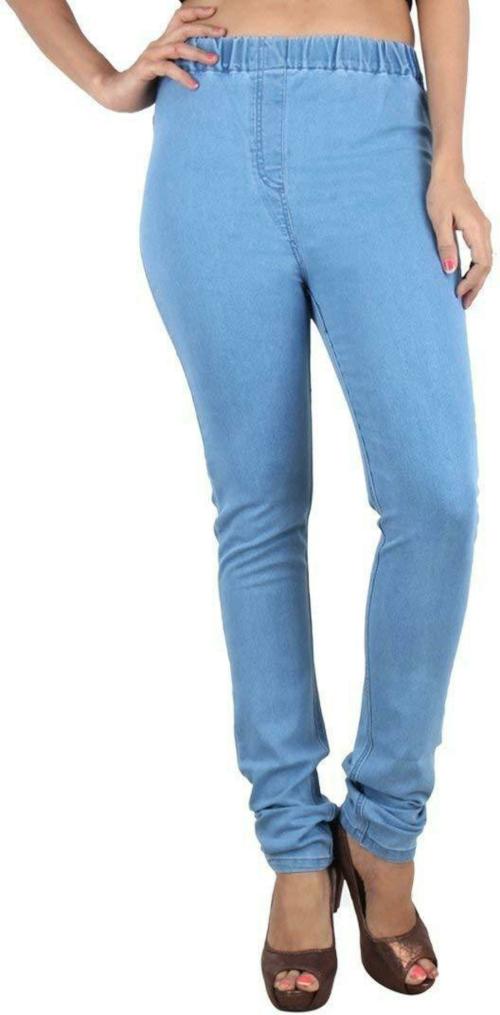 Buy Outerwear Women Light Blue Solid Denim Jeggings (7XL) Online at ...
