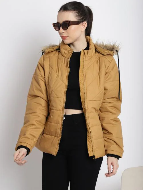 Buy ONNIT Women's Mustard winter wear full sleeve solid parka Jacket ...