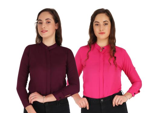 Buy Hunoor Formal Women and Girls Shirts Purple and Rani Size Pack of 2 ...
