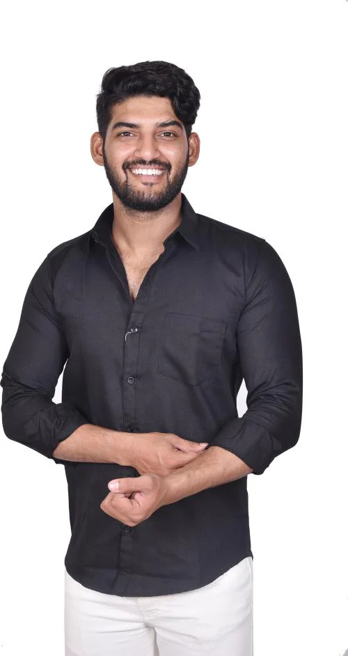 Buy TMF THE MEERU FASHION Men Solid Casual Black Shirt Online at Best ...