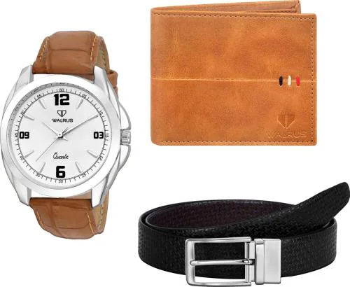 Buy Walrus Tan, Black Belt With Wallet And Watch For Men (Combo Of 3 ...