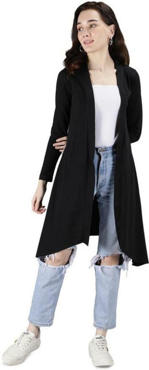 Buy Shirak Nimble Women Black Solid Pure Cotton High-Low Shrugs Online ...