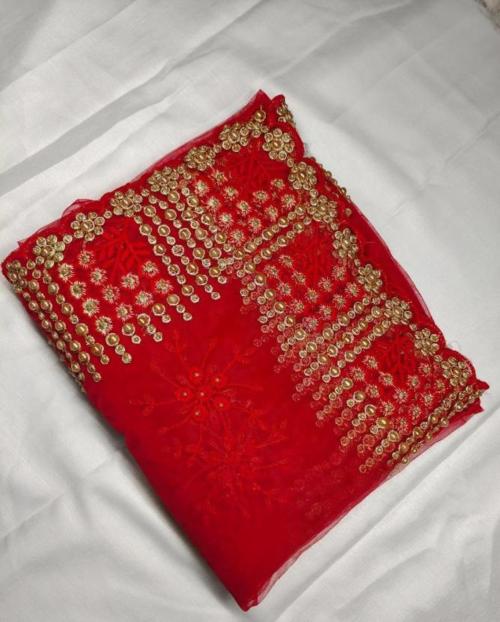 Buy Harmi Fashion Women Red Embroidered Net Bollywood Saree Online at ...