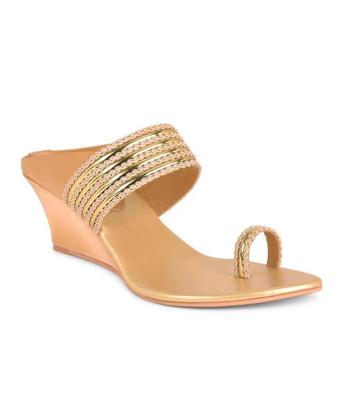 Buy Salario Gold Wedge Heel Ethnic Sandals Online at Best Prices in ...