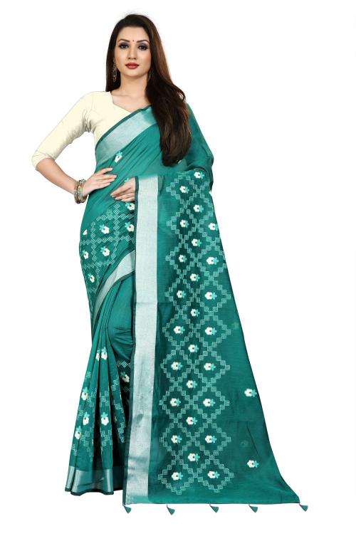 Buy sareya veela Baluchari Women Green Embroidered Cotton Silk Sarees ...