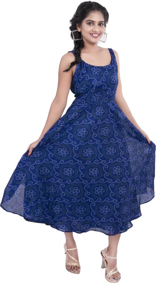 Buy MUDRI Women Fit And Flare Blue Dress Online at Best Prices in India ...