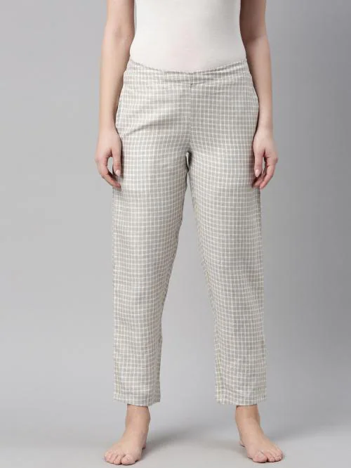 Buy Ecentric Women Beige White Checks Hemp Lounge Pant Online at Best ...