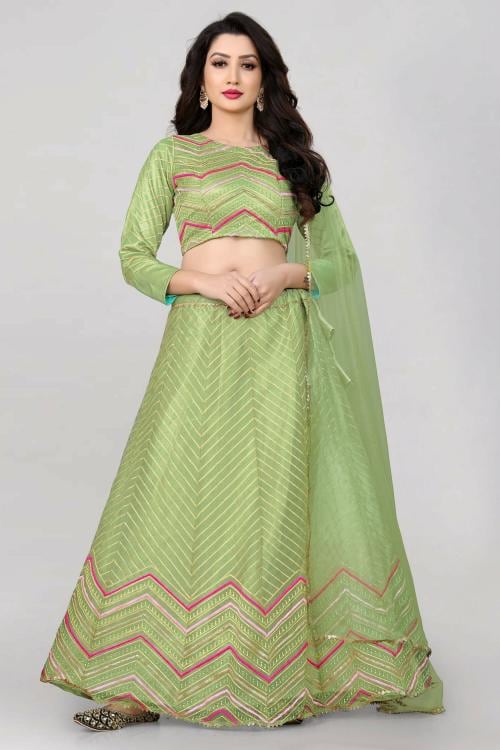 Buy Fabcartz Women Parrot Self Design Net Lehenga Choli Online at Best ...