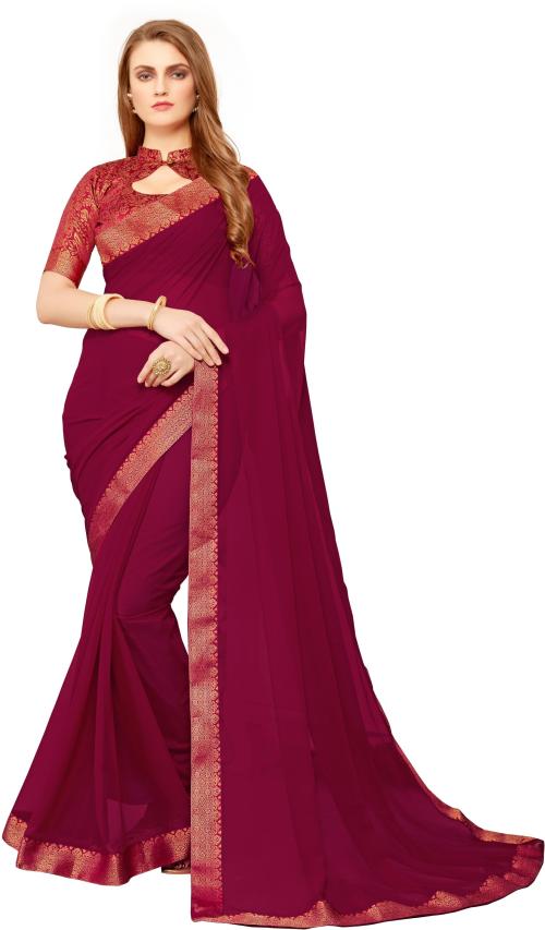 Buy AKSHARAM Women Maroon Solid Chiffon Bollywood Saree Online at Best ...