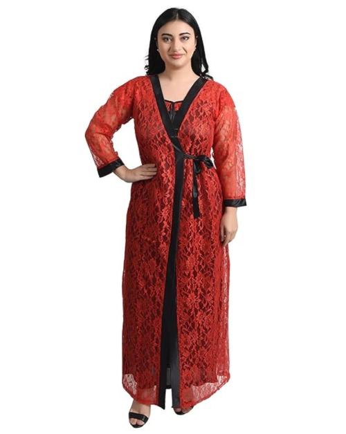 Buy ARNONI Women's Cotton Blend Embellished Maxi Nighty with Flower Net ...