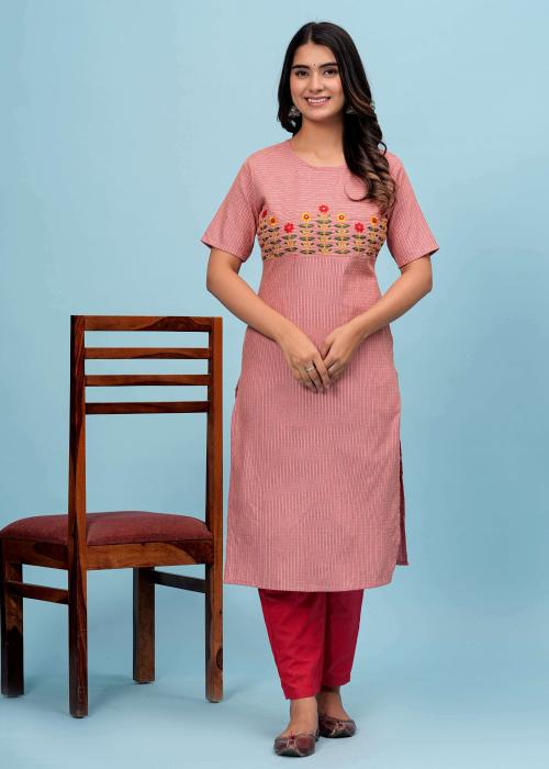 Buy Dizon Women's Heavy Flower EmbroideRED Kurti Pant Set Online at ...