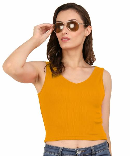 Buy AD2CART Women Yellow Solid V- Neck Sleveless Top Online at Best ...