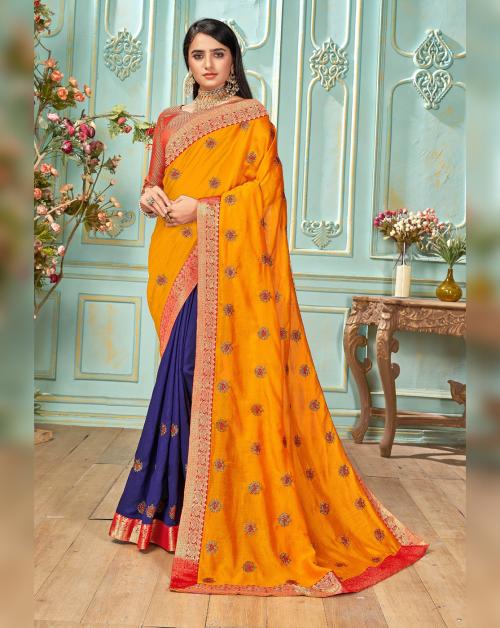 Buy Parvani Multicolor Silk Saree with Exquisite Golden Work _Timeless Elegance and Opulence ...