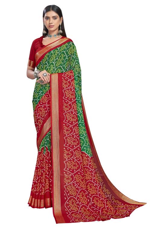 Buy Glory Sarees Printed Bandhani Viscose Rayon Saree (Red, Green ...