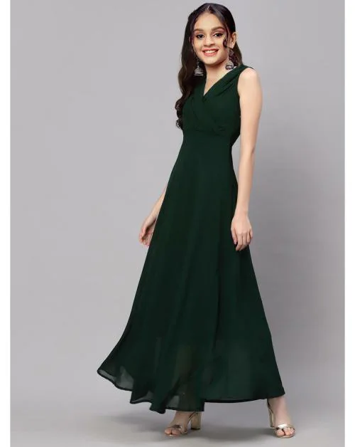 Buy Dearthank Girls Green Solid Georgette Single Dresses & Frocks ...