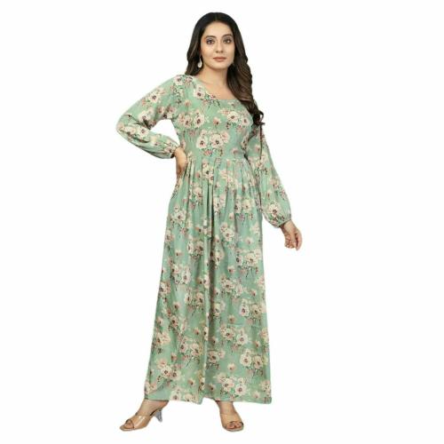 Buy Concy Girls Light Green Floral Print Silk Blend Puff Sleeves ...