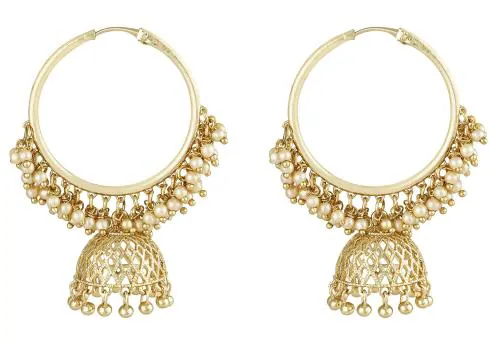 Buy Jfl - Jewellery For Less Gold Tone Pearl Hoop Jali Design Jhumka ...