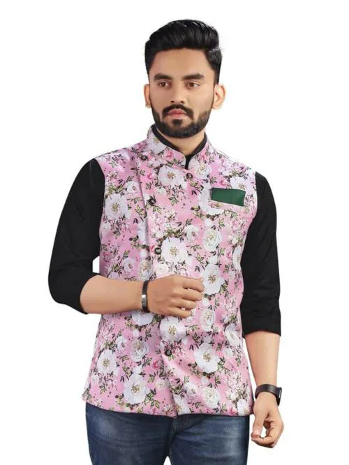 Buy Hirvi Creation Men Pink Crepe Modi Jackets Waistcoats - XL Online ...