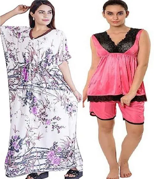 Buy BEAUTY CRAZE Women's Satin Floral Print Maxy Nighty And Satin Short ...