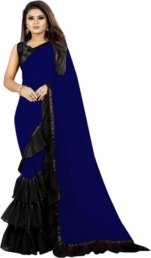 Buy Fashion Day Women Georgette Frill (Ruffel) Saree With Blouse Piece ...